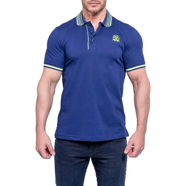 MACEOO Tipped Embroidered Logo Polo - Blue