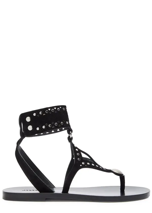 Isabel Marant Edil Studded Suede Sandals - Black And Silver