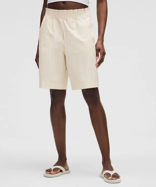 Lululemon Stretch Woven Ruffle-waist High-rise 9" Short - Upright Stripe Max White Light Ivory