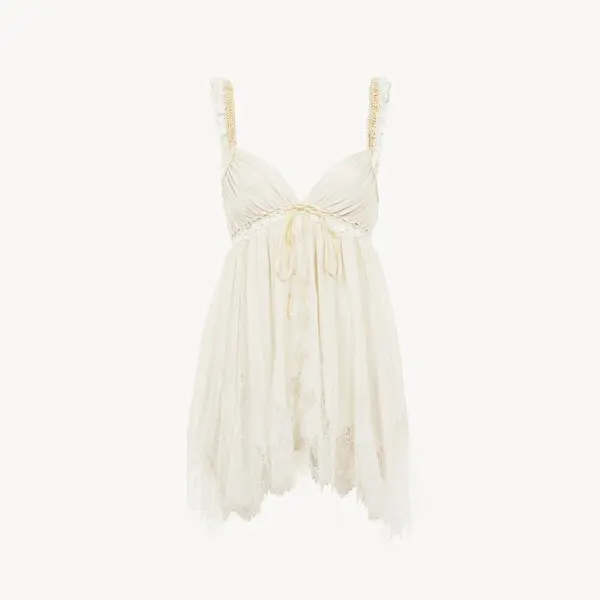 Chloé Sleeveless Top In Washed Silk Pongé And Lace - White