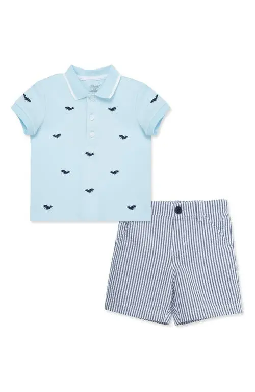 LITTLE ME Embroidered Polo & Striped Shorts Set
