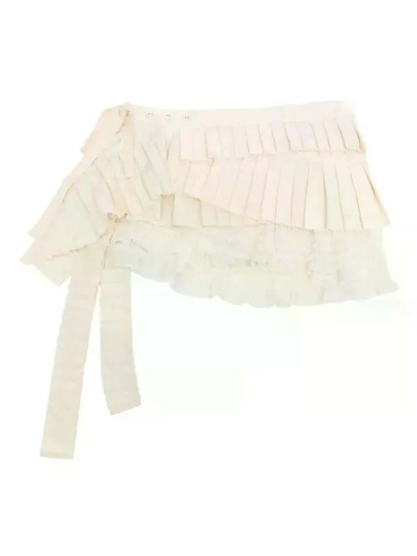 Rokh Micro Mini Pleated Skirt With Belt - Neutrals