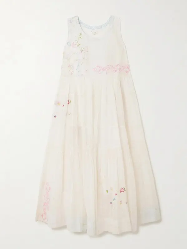 EKA Citrine Embroidered Printed Cotton And Silk-blend Voile Midi Dress