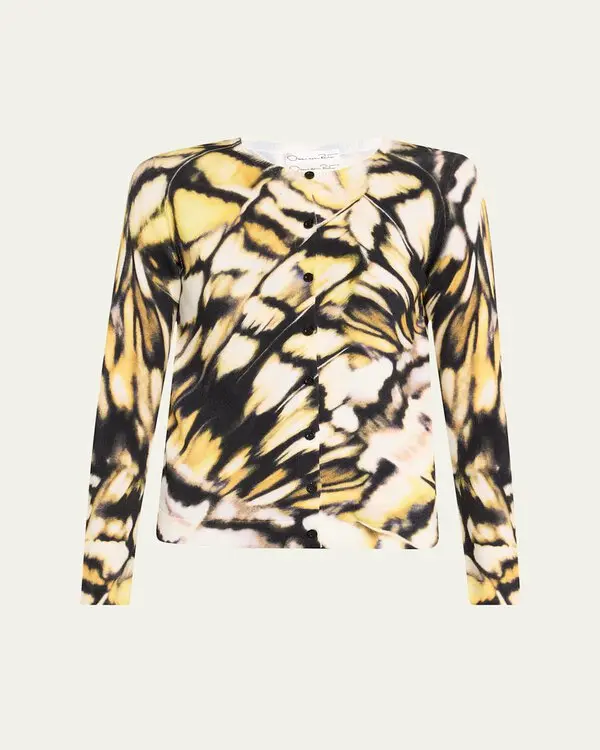 Oscar De La Renta Butterfly-printed Knit Cardigan - Black Multi