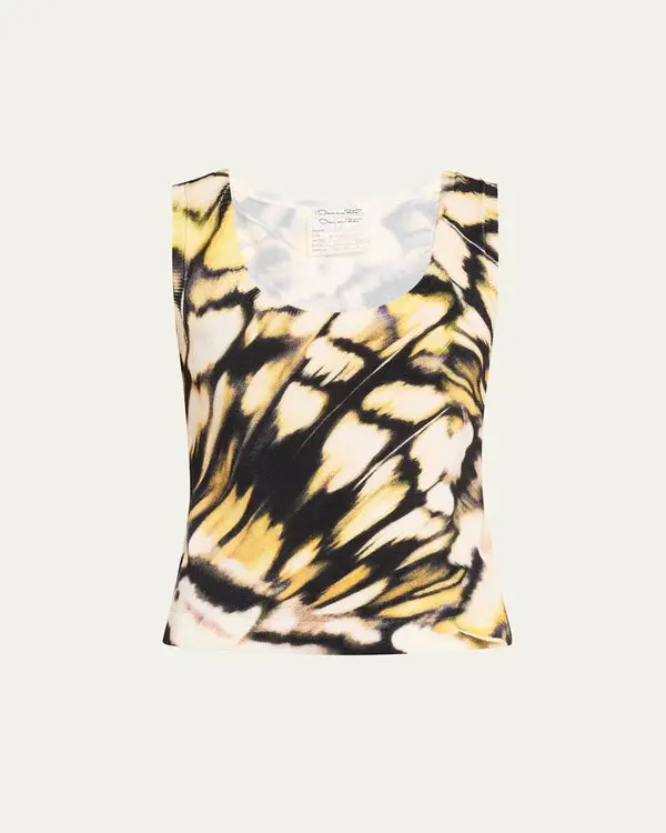 Oscar De La Renta Butterfly Printed Knit Tank Top - Blackmulti