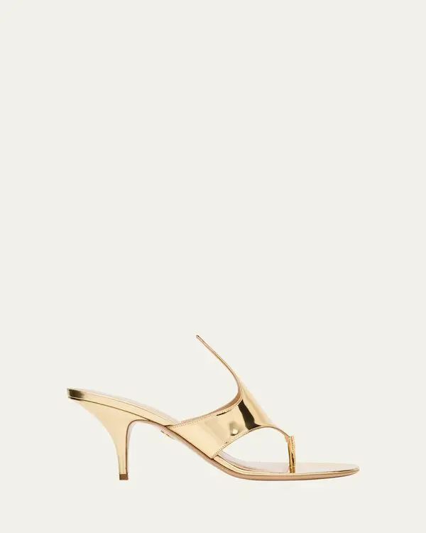 FERRAGAMO Lyrai Metallic Leather Thong Sandals - Gold