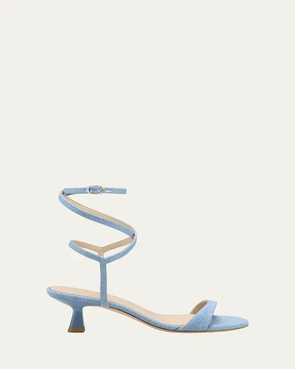 STUART WEITZMAN Nudist Denim Kitten Heel Sandals