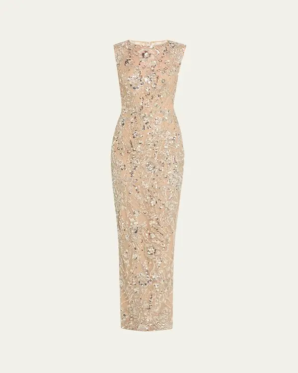 Bronx And Banco Floral-embroidered Gown