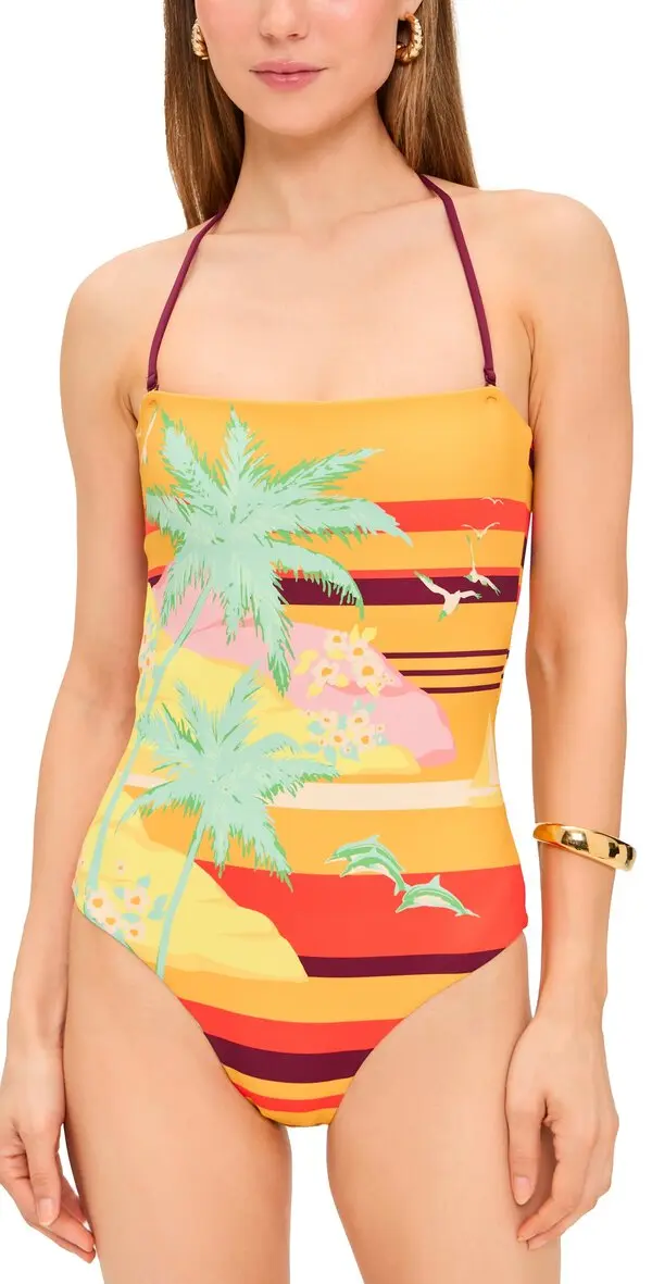 ALEMAIS Palm Island Strapless One-piece Swimsuit