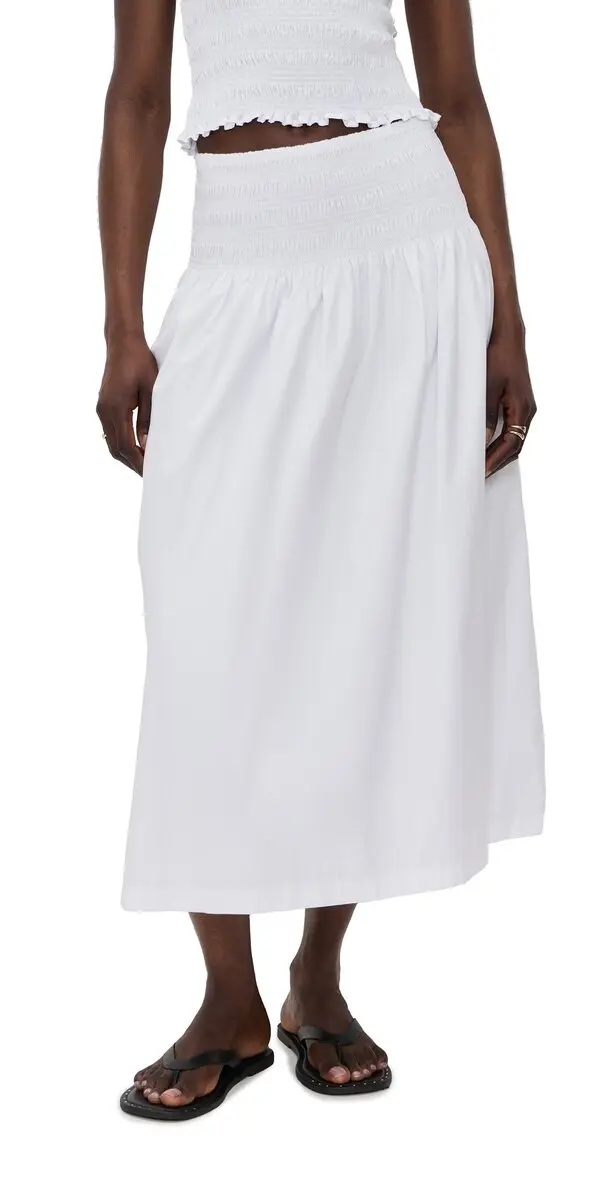 Madewell Poplin Midi Skirt With Smocked Waist - White