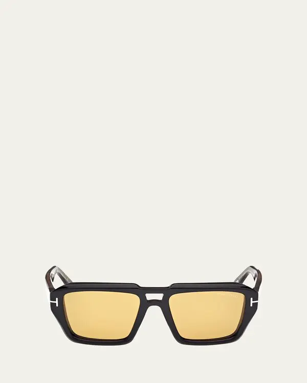 TOM FORD Acetate Rectangle Sunglasses - Shiny Blackvicuna