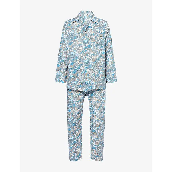 Derek Rose Ledbury Floral-print Cotton Pyjamas - White