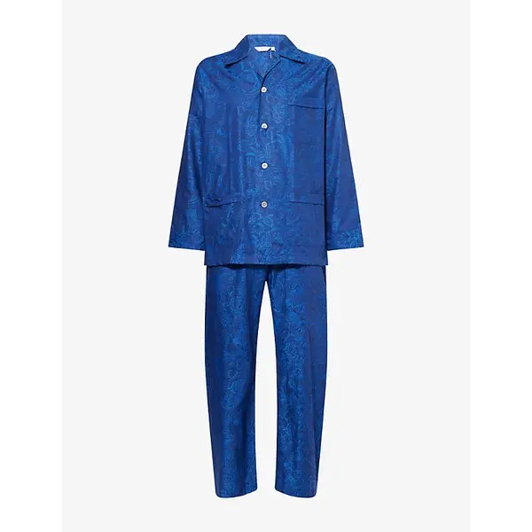 Derek Rose Paris Floral-print Cotton Pyjamas - Navy
