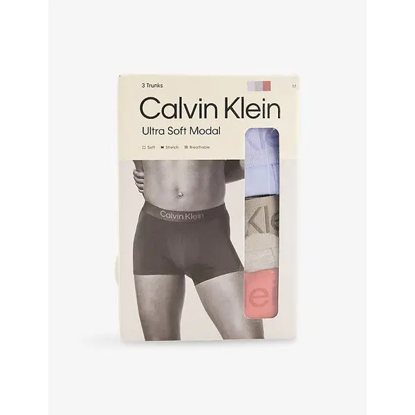 Calvin Klein Soft Modal Logo-waist Pack Of Three Stretch-jersey Trunks - S/water Grey Fuchsia