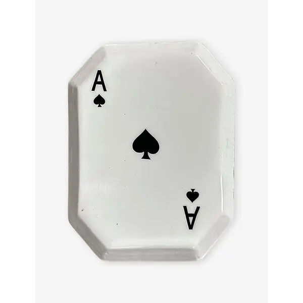 LES-OTTOMANS Ace Of Spades Printed Iron Tray - White And Black