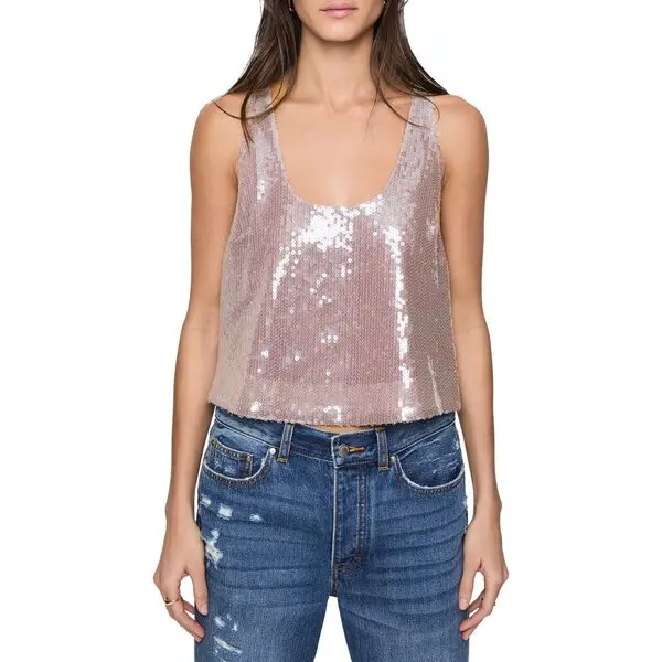Rebecca Minkoff Rory U-neck Sequin Tank - Linen