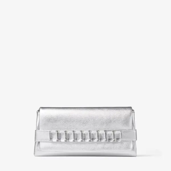 JIMMY CHOO Kya Metallic Nappa Leather Clutch Bag - Silver/crystal