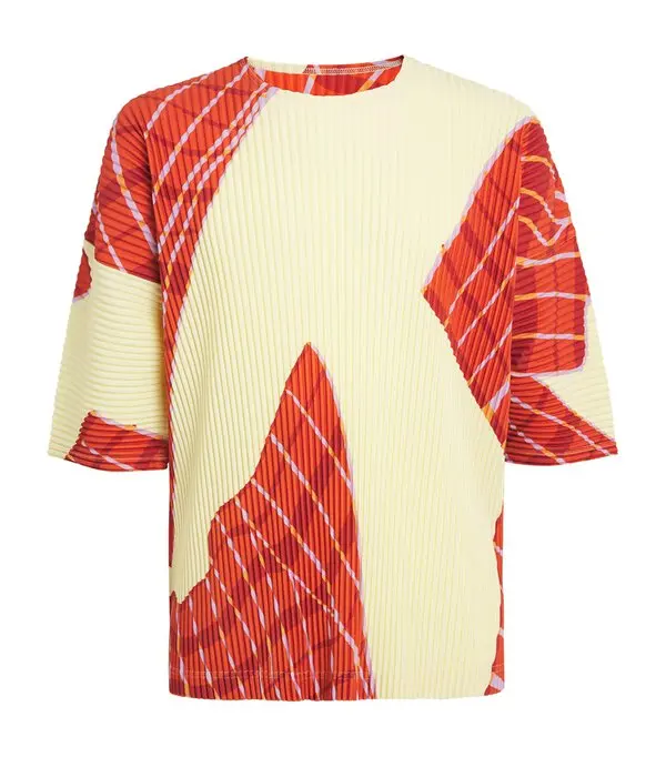 Issey Miyake Pleated Windswept Print T-shirt - Orange