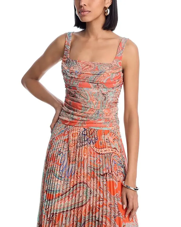L'Agence Rasha Shirred Tank Top - Org/lt Blue Trdtnl Psly