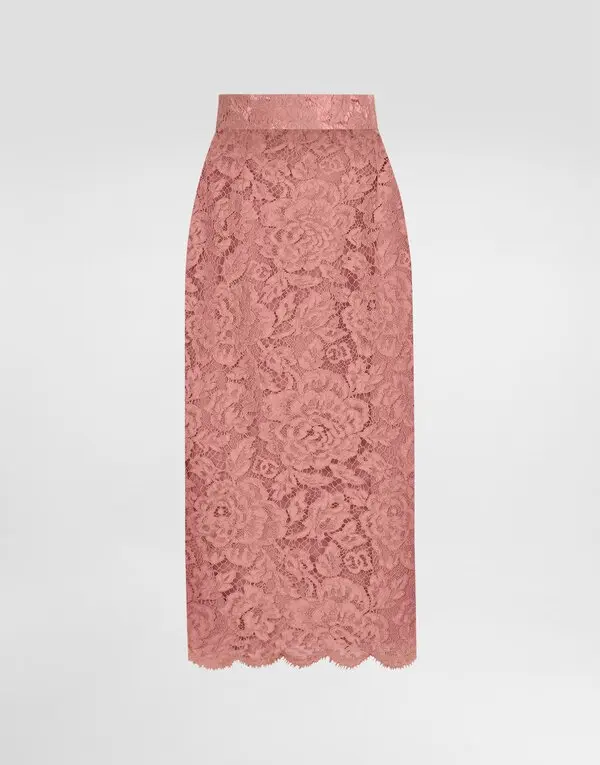 Dolce & Gabbana Logoed Floral Cordonet Lace Pencil Skirt - Multicolor