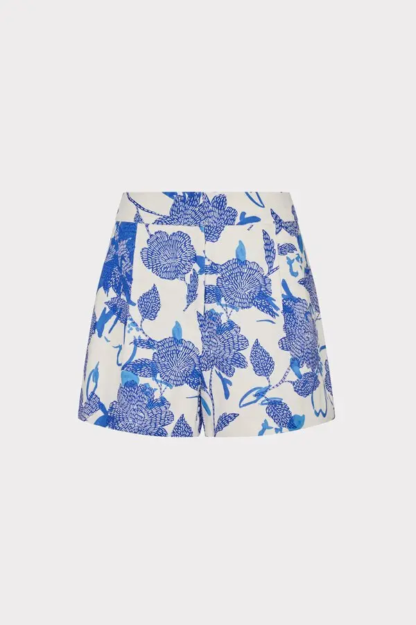 MILLY Brushwork Floral Linen High-waist Shorts