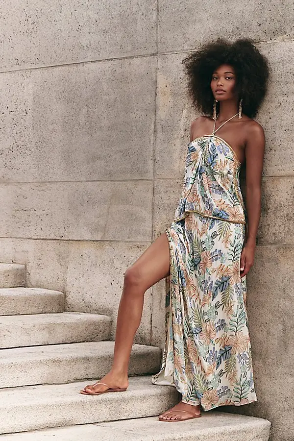 Free People Coconut Grove Beaded Halter Maxi Set