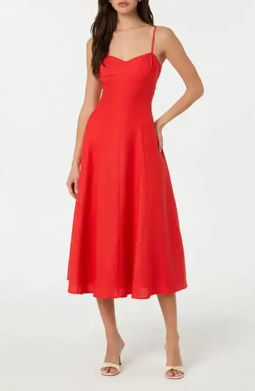 Astr The Label Linen Blend Sweetheart Neck Midi Dress In Red - 60% Off |  Editorialist