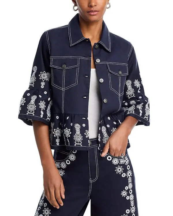 Cinq À Sept Mazie Eyelet Mandie Denim Jacket - Navy/white