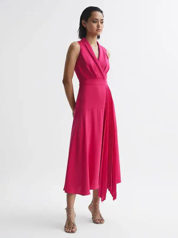 Reiss Claire Pleated Fitted Midi Dress In Pink 71% Off