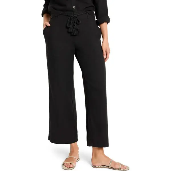 NIC+ZOE Rumba Rope Belt Linen Blend Pants - Black Onyx