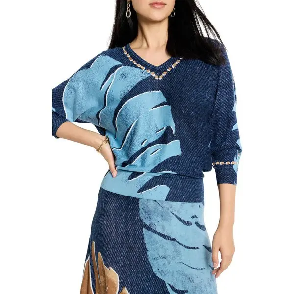 NIC+ZOE Abstract Print V-neck Sweater