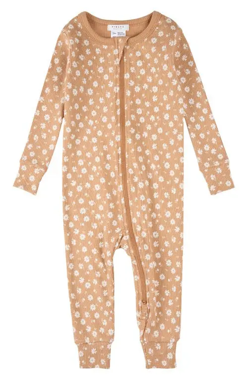 PETIT LEM Floral Cotton Rib Fitted Pajamas - Spice