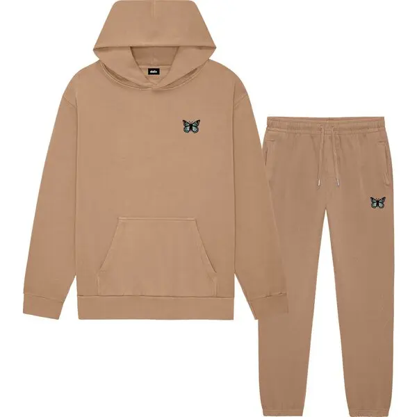DALIX Butterfly Embroidered Midweight Fleece Sweatsuit - Camel