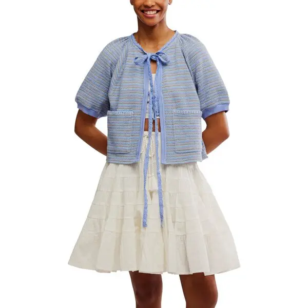 Free People Tropic Stripe Cotton Top - Baby Blue Combo