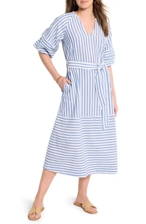 NIC+ZOE Mixed Stripe Belted Double Gauze Midi Dress