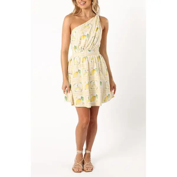 PETAL & PUP Cintrico Print One-shoulder Cotton Minidress