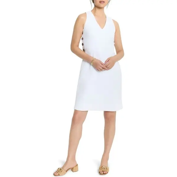 NIC+ZOE Sleeveless A-line Dress With Side Button Detail - Paper White