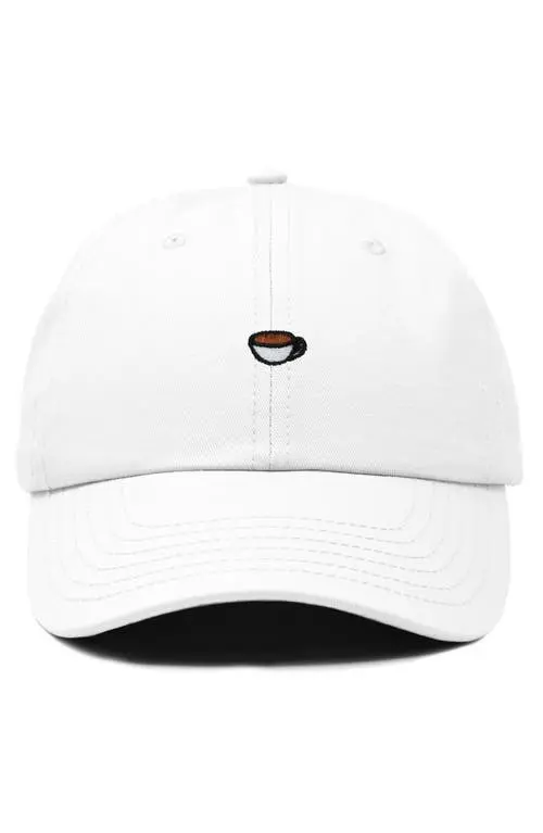 DALIX Baseball Cap With Coffee Cup Embroidery - White