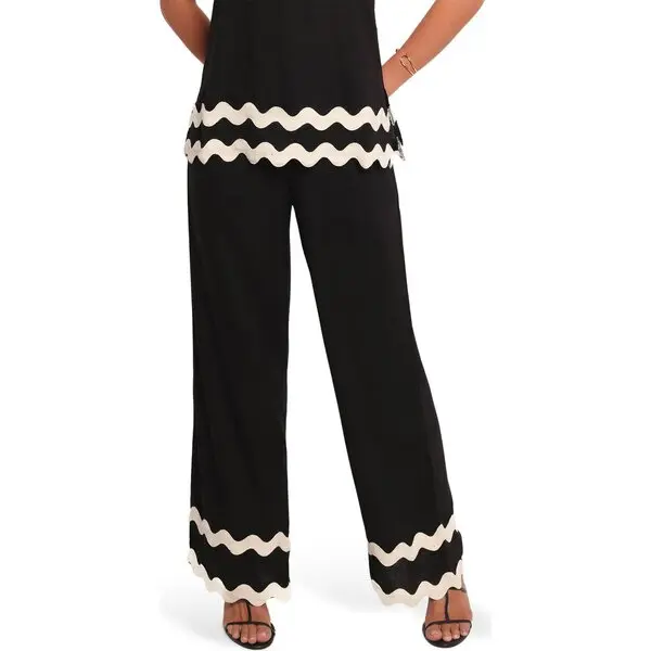 PETAL & PUP Taliah Rickrack Trim Wide Leg Pants