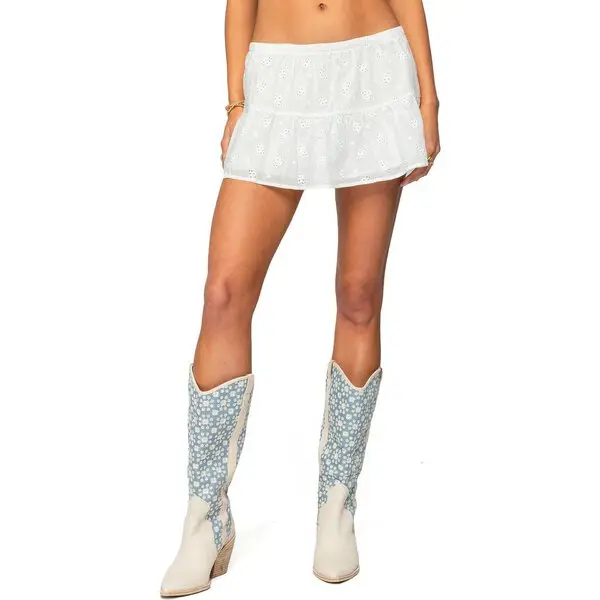 EDIKTED Eyelet Ruffle Mini Skirt
