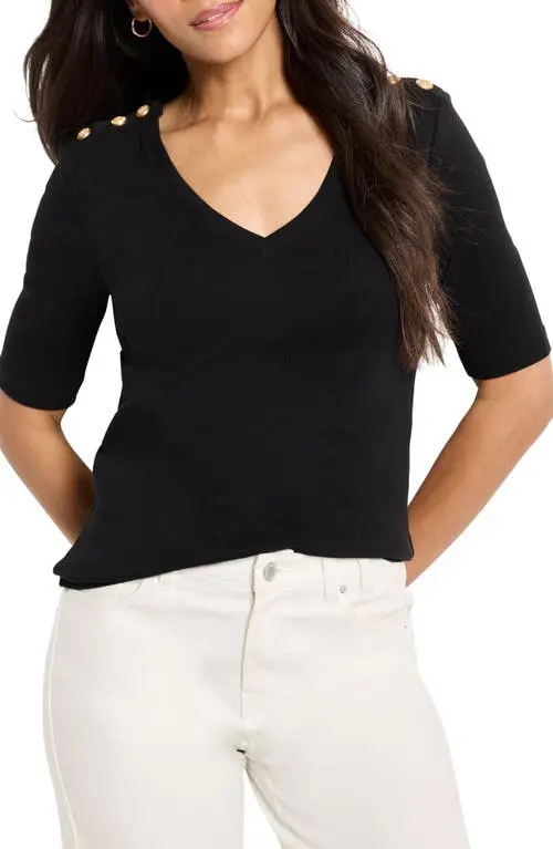 NIC+ZOE Button Shoulder Elbow Sleeve T-shirt - Black Onyx