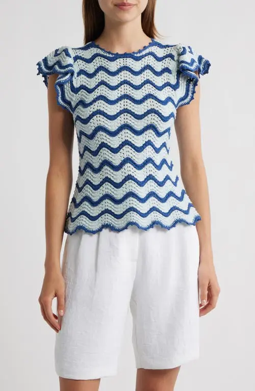 Rails Peplum Striped Sweater - Azure Scallop