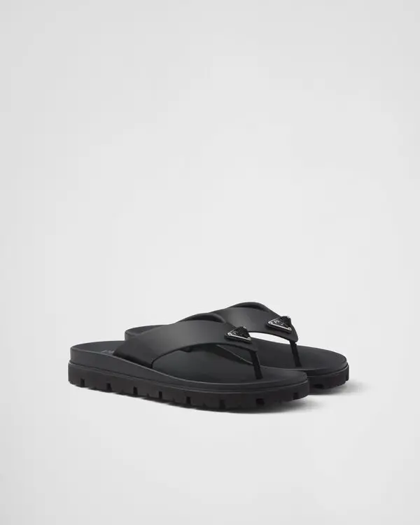 Prada Rubber Thong Sandals - Black