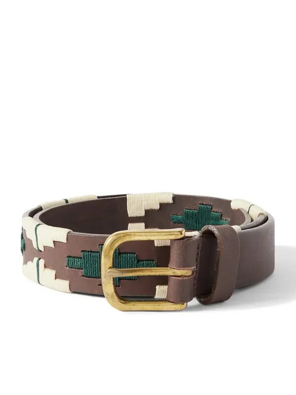 Sid Mashburn 3cm Embroidered Leather Belt - Brown