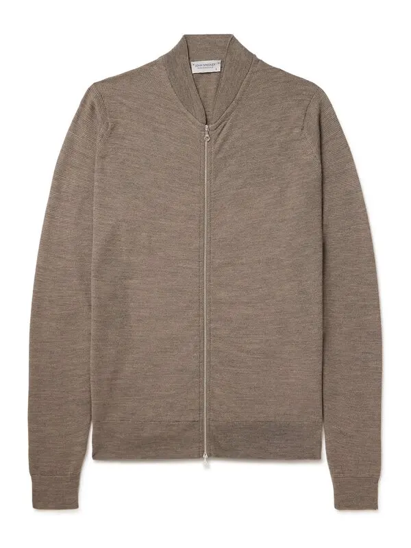 John Smedley Merino Wool Zip-up Cardigan - Neutrals