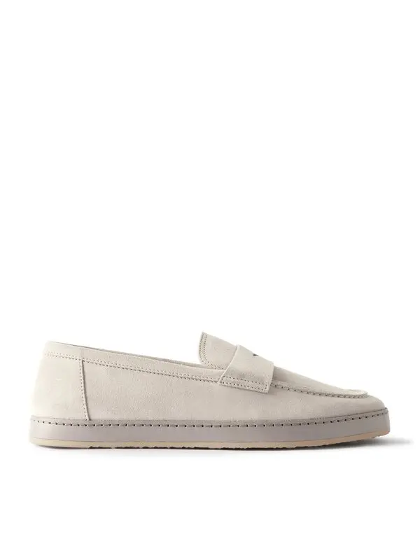 Brunello Cucinelli Washed-suede Penny Loafers - Neutrals