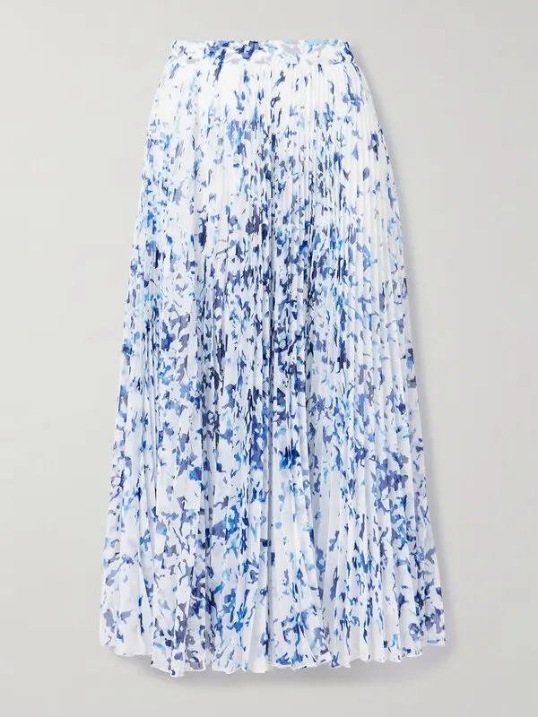 Proenza Schouler Cecily Pleated Printed Crepon Midi Skirt - Blue