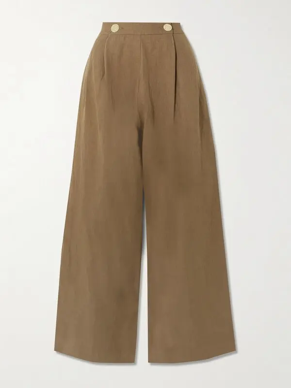 Le Kasha Minuf Pleated Wide-leg Linen Pants