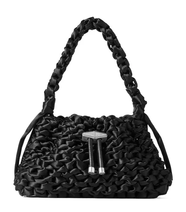 JIMMY CHOO Small Satin Cinch Shoulder Bag - Black