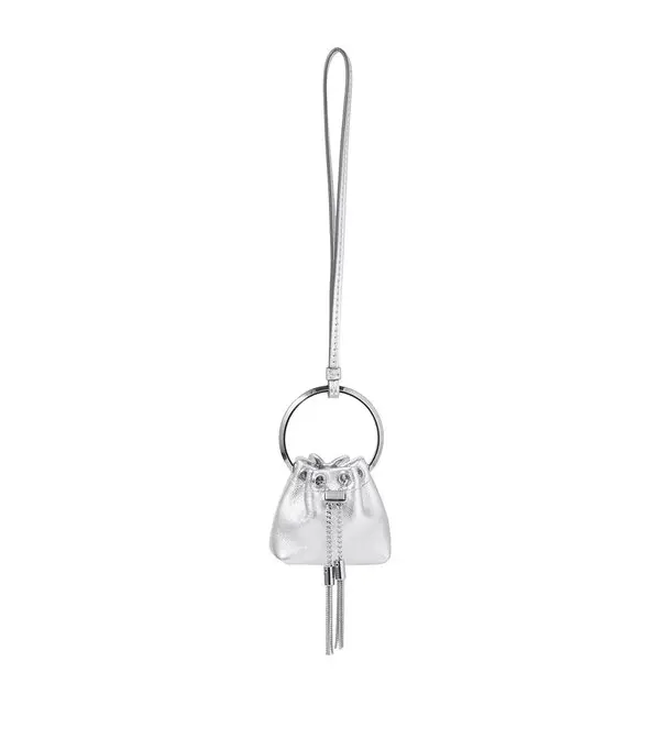JIMMY CHOO Leather Bon Bon Bag Charm - Silver